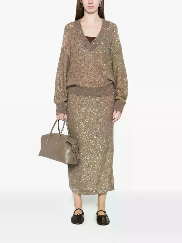 Brunello Cucinelli Sequin Midi Skirt - Neutrals