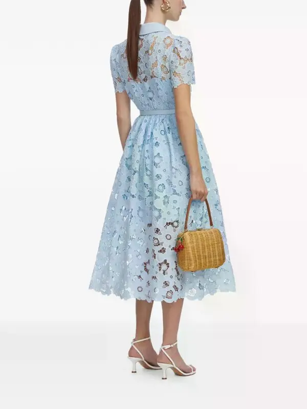 SELF-PORTRAIT Belted Floral-lace Midi Dress - Blue