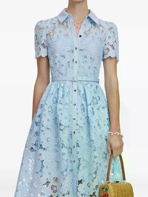 SELF-PORTRAIT Belted Floral-lace Midi Dress - Blue