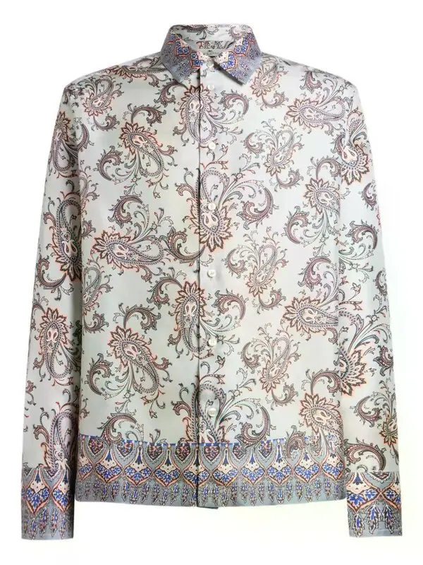 Etro Silk-shirt With Placed Leafy Paisley-print - Grey