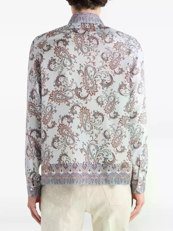 Etro Silk-shirt With Placed Leafy Paisley-print - Grey