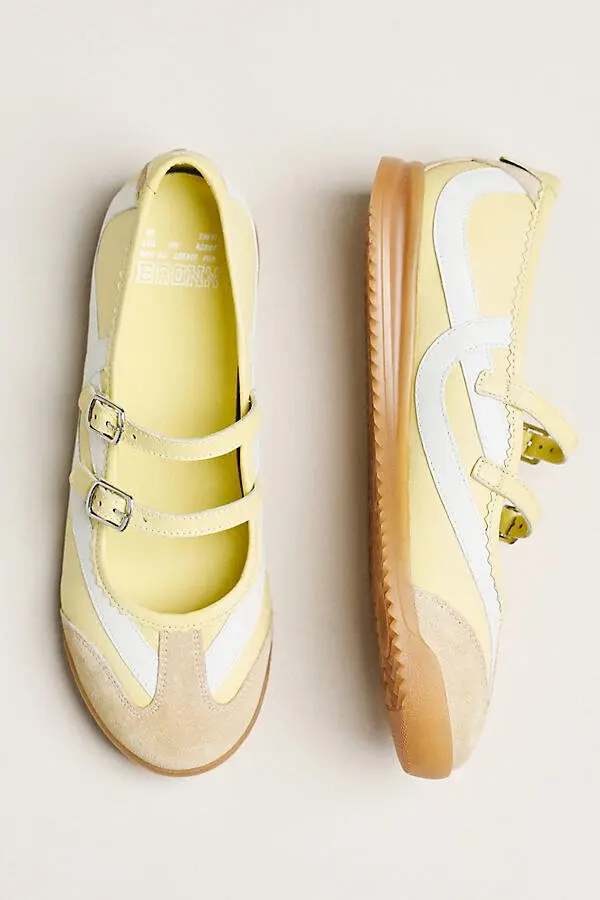 BRONX Cli-oo Double-strap Mary Jane Sneakers - Butter Yellow/off White/gum