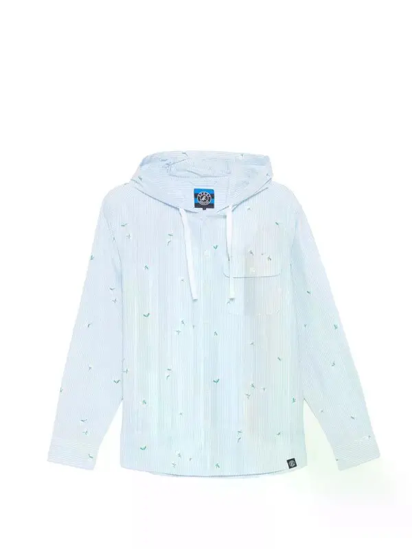 AGNES B. Floral-pattern Striped Hooded Shirt - Blue