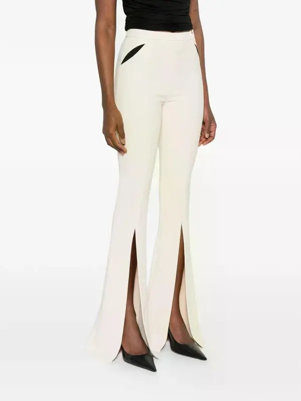 Elisabetta Franchi Lightweight Crêpe Trousers With Cut-outs And Slits - Neutrals