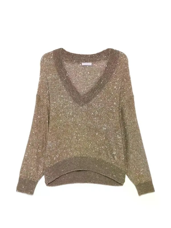 Brunello Cucinelli Sequin V-neck Sweater - Brown