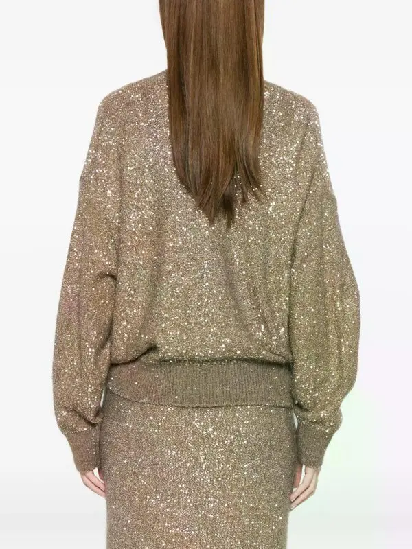 Brunello Cucinelli Sequin V-neck Sweater - Brown