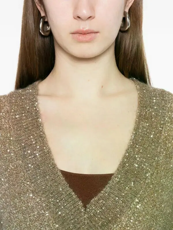 Brunello Cucinelli Sequin V-neck Sweater - Brown