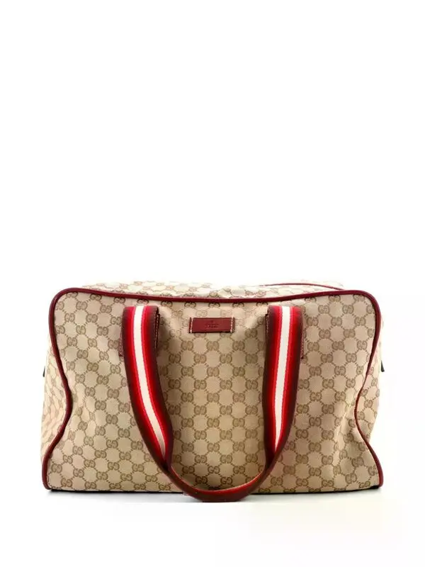 Gucci Web Carry On Duffle Bag Gg Canvas Large Travel Bag - Brown