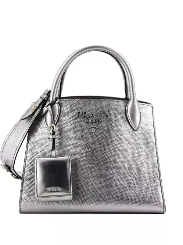 Prada Monochrome Saffiano And City Calf Small Tote Bag - Silver