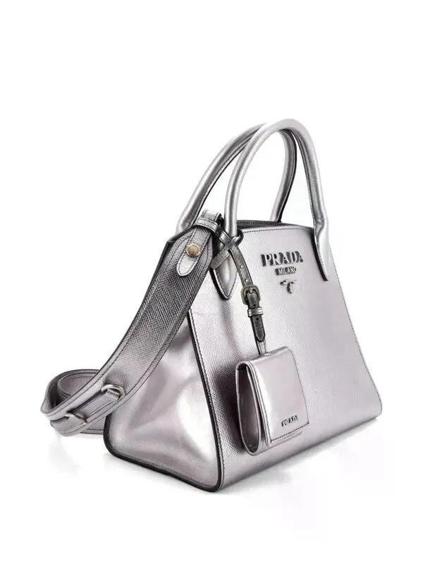 Prada Monochrome Saffiano And City Calf Small Tote Bag - Silver