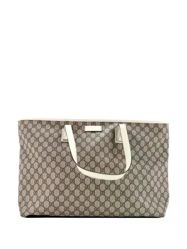 Gucci Plus Gg Coated Canvas With Leather Large Tote Bag - Brown