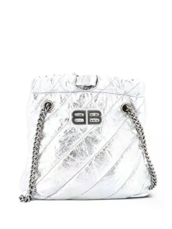 Balenciaga Crush Chain Quilted Crushed Calfskin Small Tote Bag - Silver