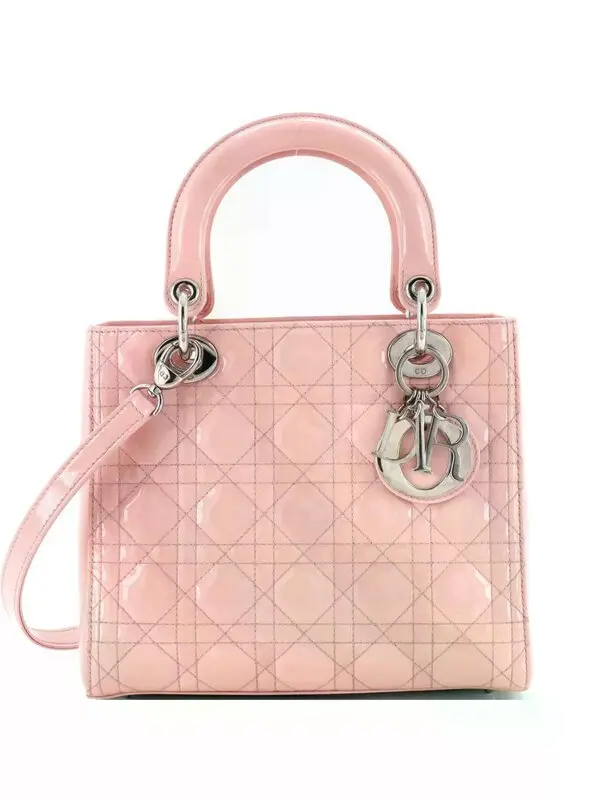 Dior Lady Nm Medium Satchel Cannage Quilt Patent - Pink