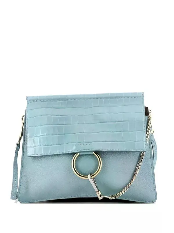Chloé Faye Crocodile Embossed Leather Shoulder Bag - Blue