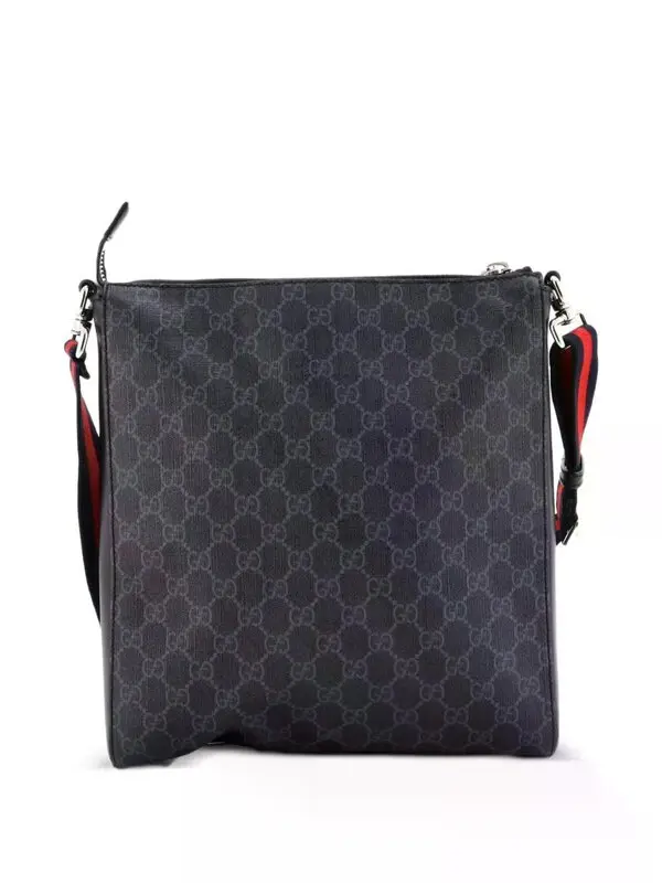 Gucci Web Strap Front Zip Messenger Bag Gg Coated Canvas Medium