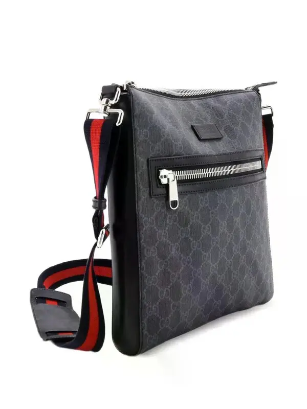 Gucci Web Strap Front Zip Messenger Bag Gg Coated Canvas Medium
