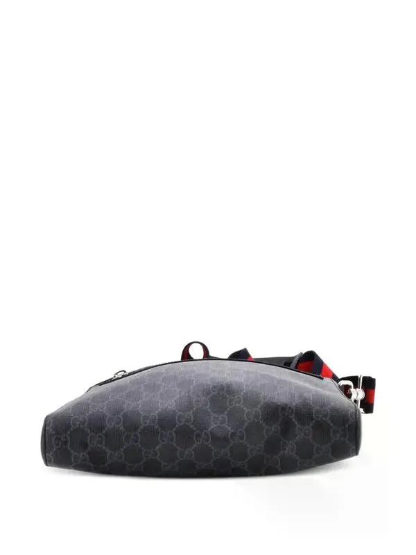 Gucci Web Strap Front Zip Messenger Bag Gg Coated Canvas Medium