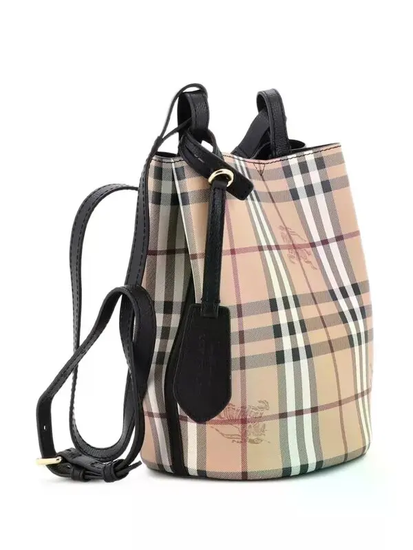 Burberry Lorne Haymarket Coated Canvas Small Bucket Bag - Brown
