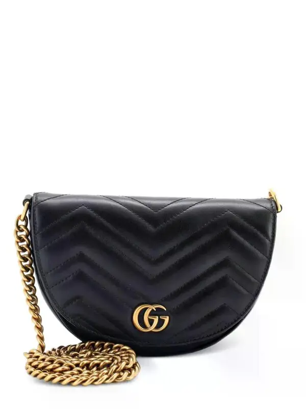 Gucci Gg Marmont Half Moon Matelasse Leather Mini Crossbody Bag - Black