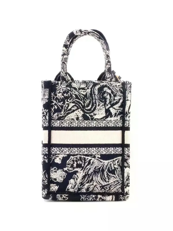 Dior Book Tote Phone Bag Embroidered Canvas Mini - Black