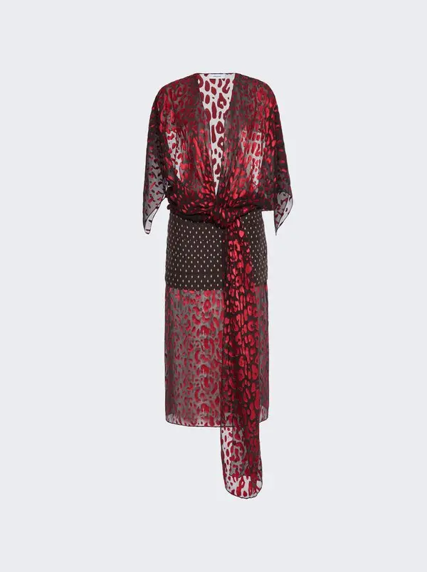FERRAGAMO Midi Devoré Leopard Dress - Red