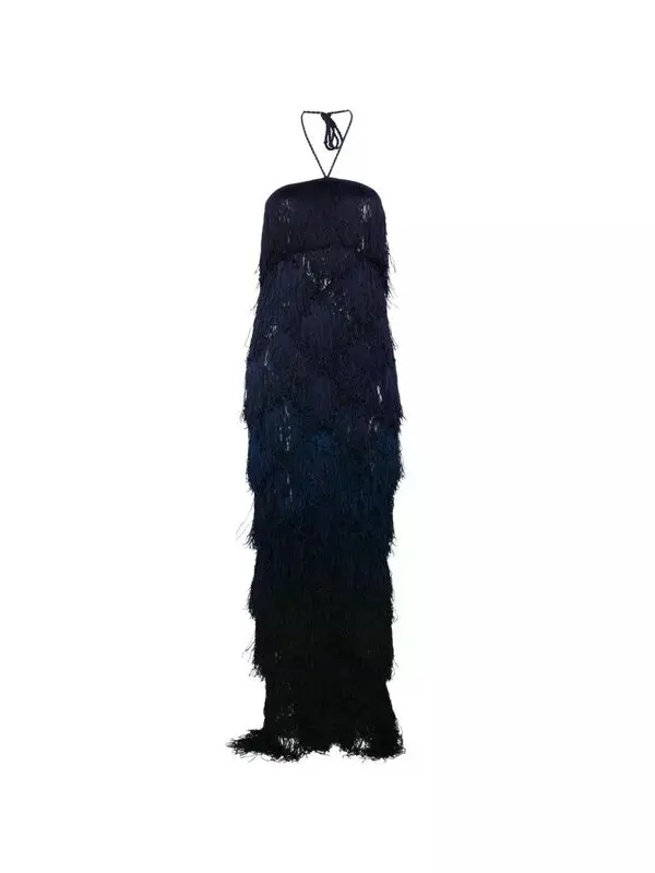BLESS Laguna Fringed Halterneck Maxi Dress - Blue