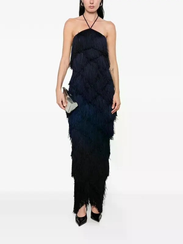 BLESS Laguna Fringed Halterneck Maxi Dress - Blue