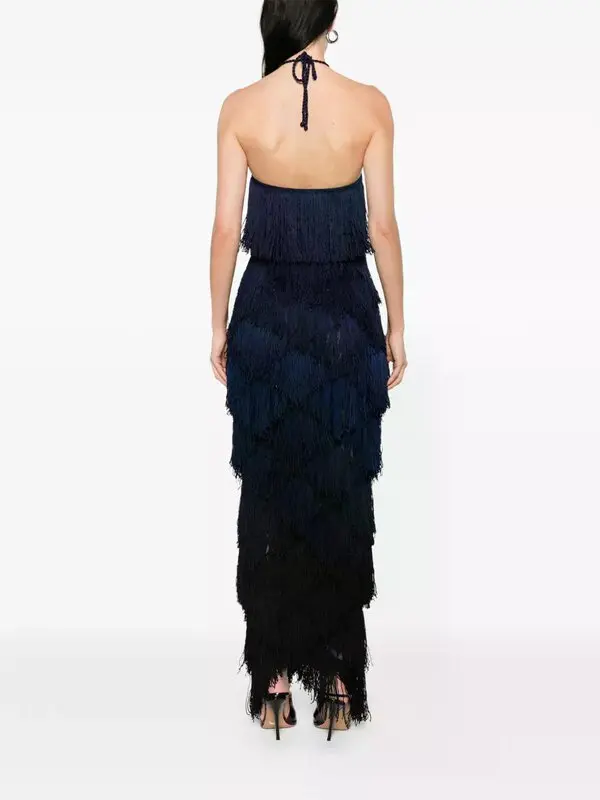 BLESS Laguna Fringed Halterneck Maxi Dress - Blue