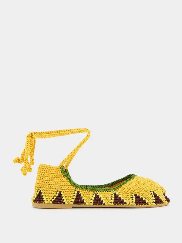 KASHURA Crochet Ballerinas With Lace-up Design - Yellow