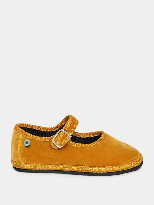 PIEDATERRE Mary Jane Bambino In Ribolla Velvet - Yellow