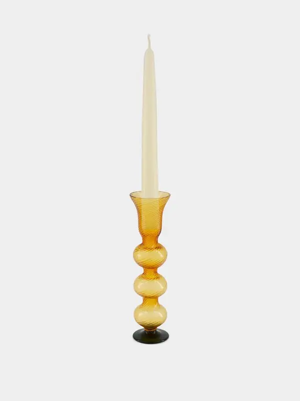 La DoubleJ Amber Murano Glass Bubble Candlestick - Yellow