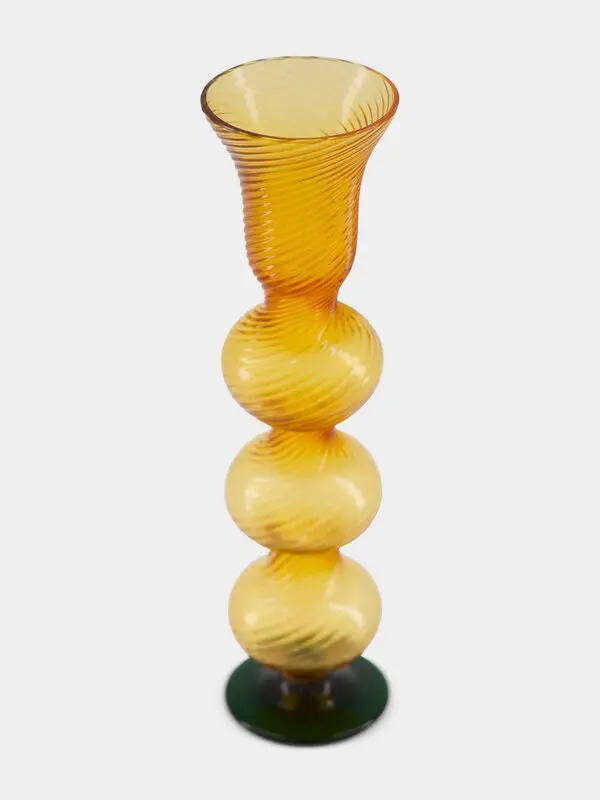 La DoubleJ Amber Murano Glass Bubble Candlestick - Yellow