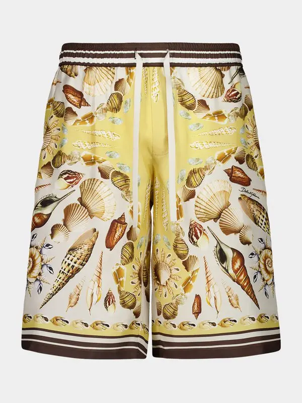 Dolce & Gabbana Shell Printed Silk Twill Shorts - Yellow