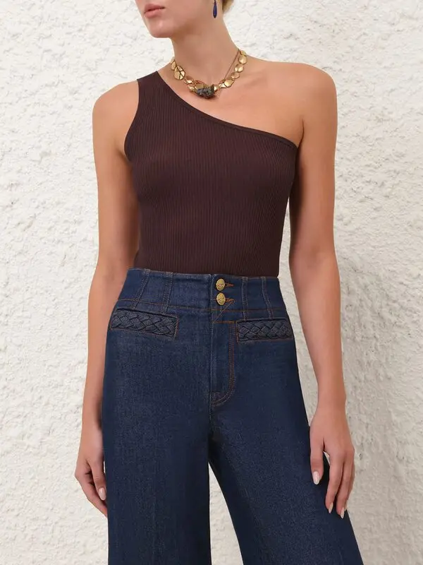 Zimmermann One Shoulder Ribbed Knit Top - Purple