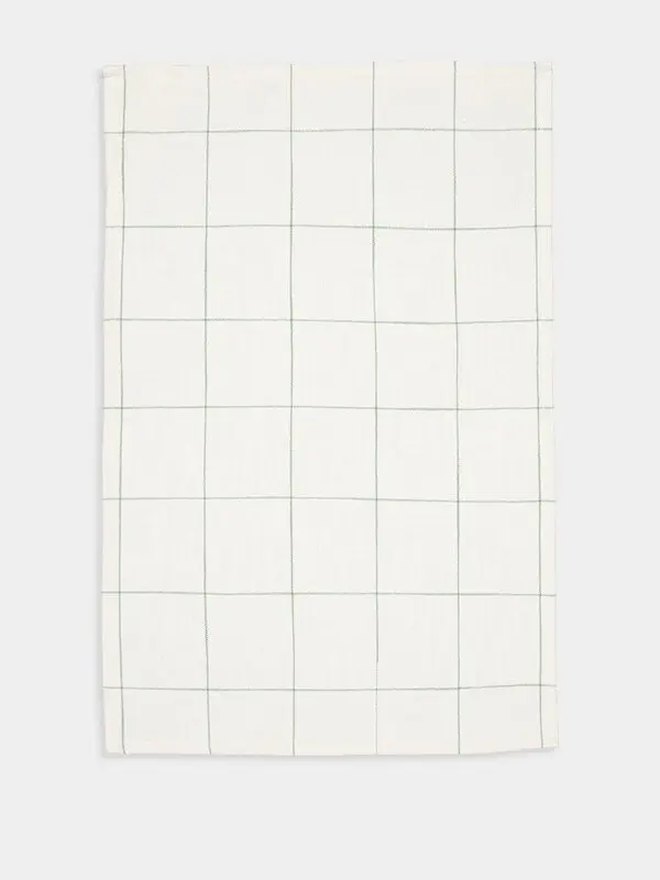 Madam Stoltz Off- And Sage Checked Cotton Kitchen Towel - White