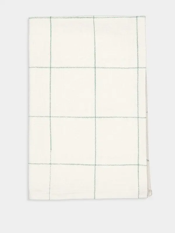 Madam Stoltz Off- And Sage Checked Cotton Kitchen Towel