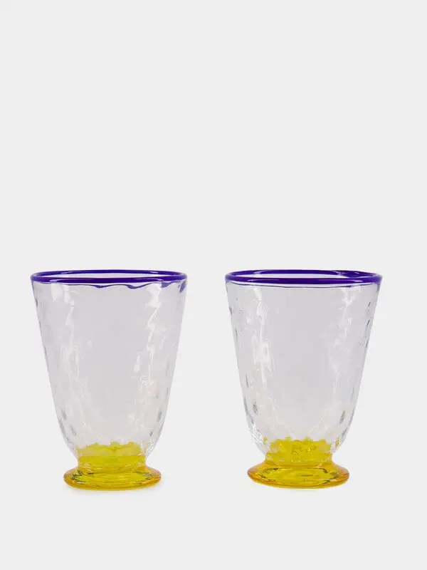 La DoubleJ Set Of 2 Quilted Murano Water Glasses - Yellow
