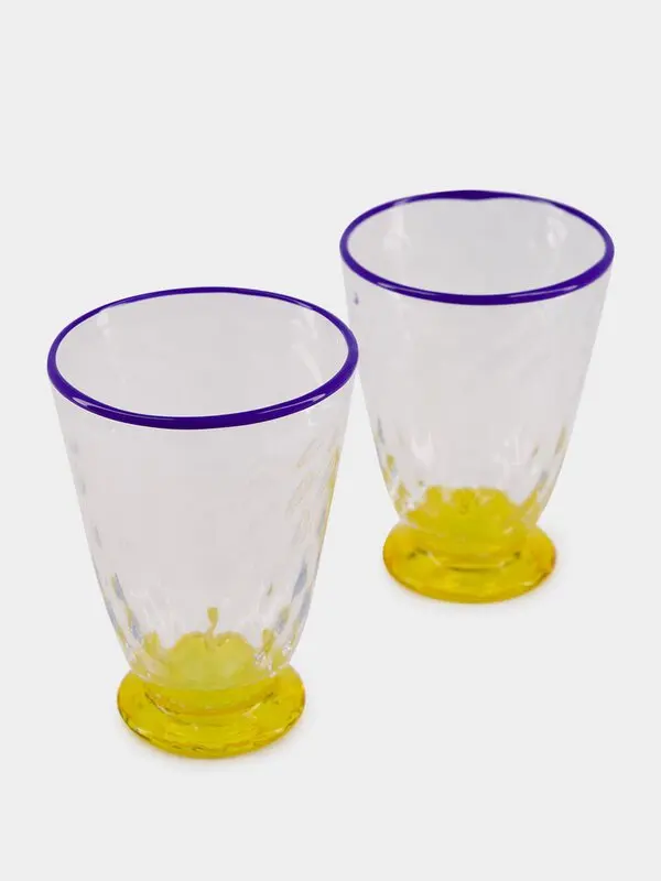 La DoubleJ Set Of 2 Quilted Murano Water Glasses - Yellow