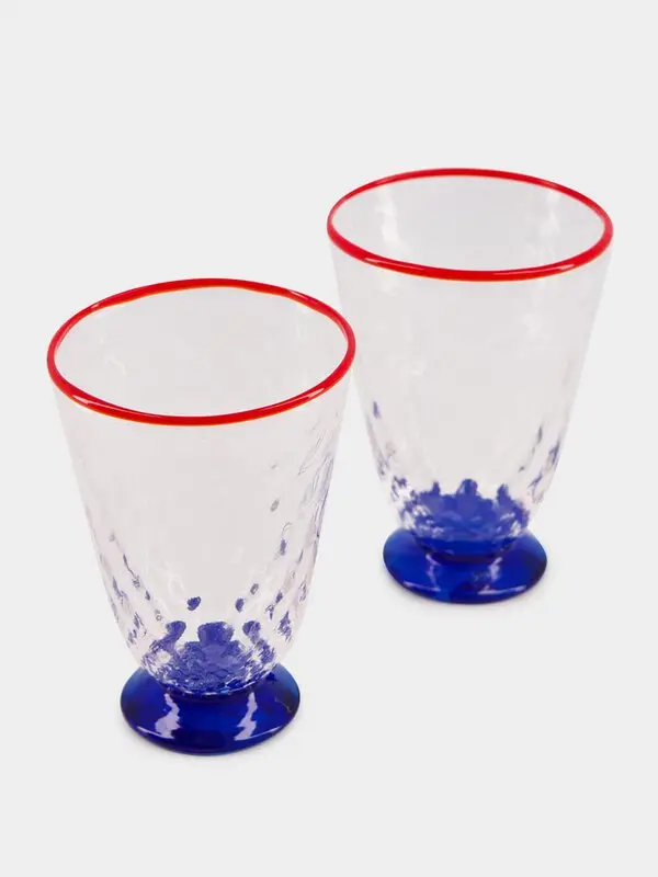 La DoubleJ Set Of 2 Quilted Murano Glasses - Blue