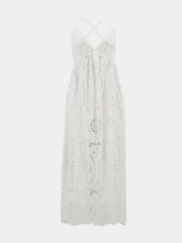 Zimmermann Lexi Embroidered Eyelet Lace Midi Dress - White
