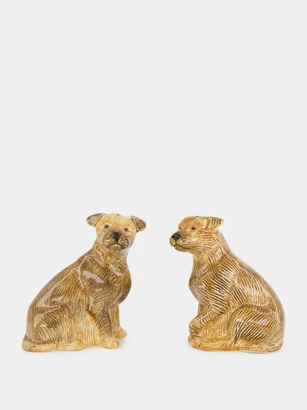 QUAIL CERAMICS Border Terrier Salt And Pepper Set - Brown