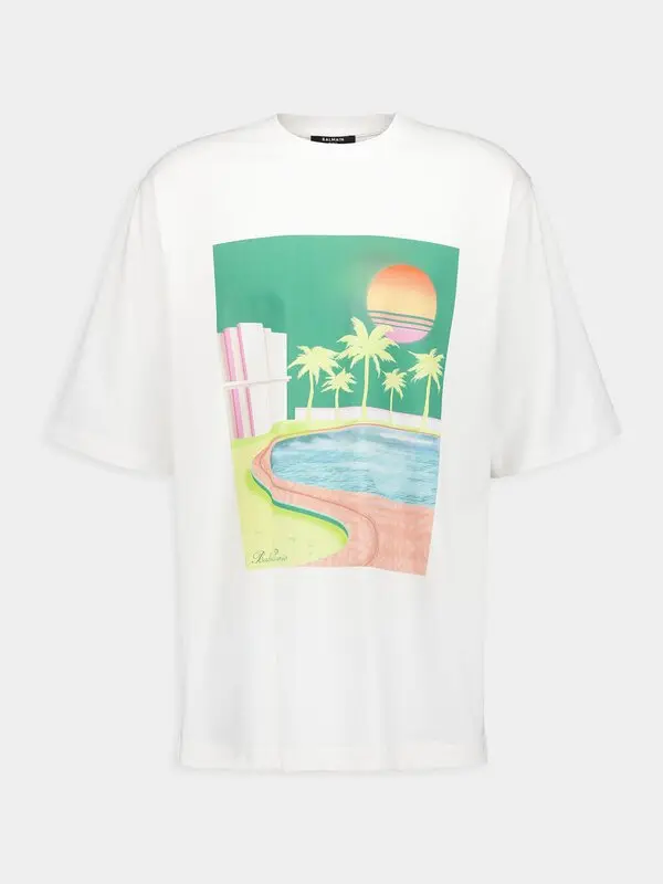 Balmain Postcard Print Oversized T-shirt - White