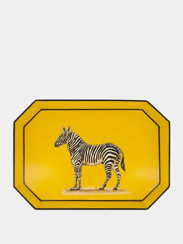 LES-OTTOMANS Handpainted Zebra Iron Tray - Yellow