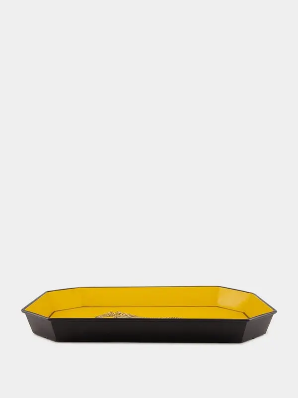 LES-OTTOMANS Handpainted Zebra Iron Tray - Yellow