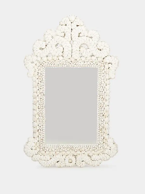 LES-OTTOMANS Ornate Handmade Shell Mirror - White
