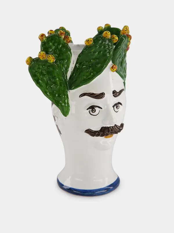 LES-OTTOMANS Faces Cactus Vase - White