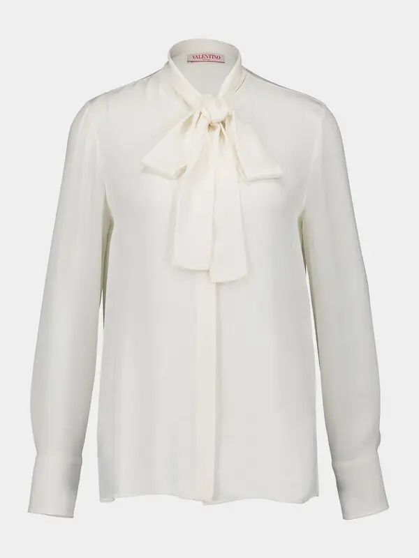 Valentino Garavani Scarf-detail Silk Shirt - White