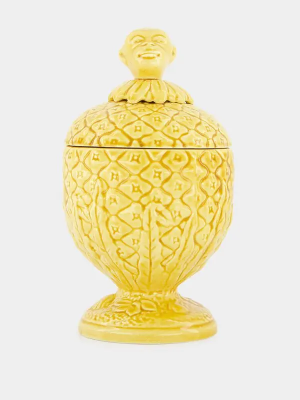 LES-OTTOMANS Handpainted Monkey Jar - Yellow