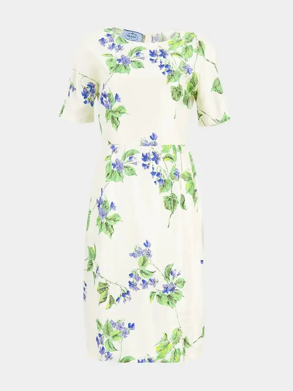 Prada Re-edition 2003 Violet Print Silk Dress - White