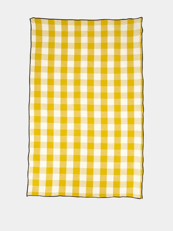 Maison De Vacances Yellow Bourdon Black Mesh Gingham Tea Towel - White